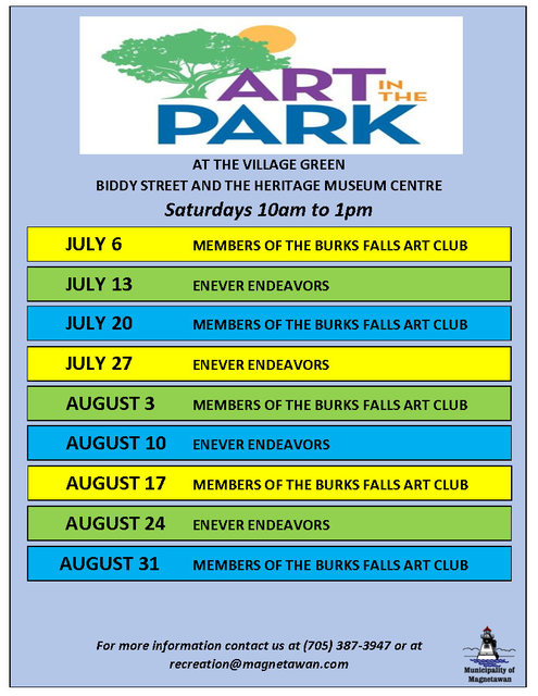 2024 Art in the Park Poster Line Up Poster - Municipality of Magnetawan