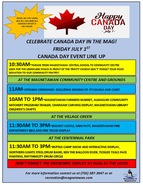 CANADA DAY EVENT LINE UP AND FIREWORKS - Municipality of Magnetawan