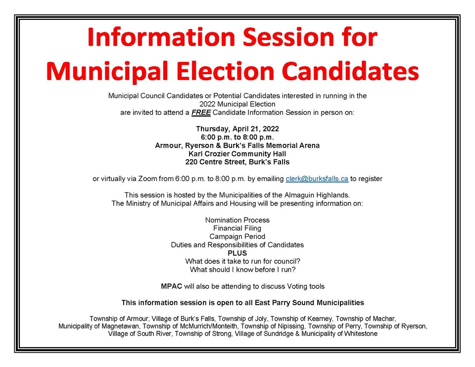 INFORMATION SESSION FOR MUNICIPAL ELECTION CANDIDATES - Municipality of ...